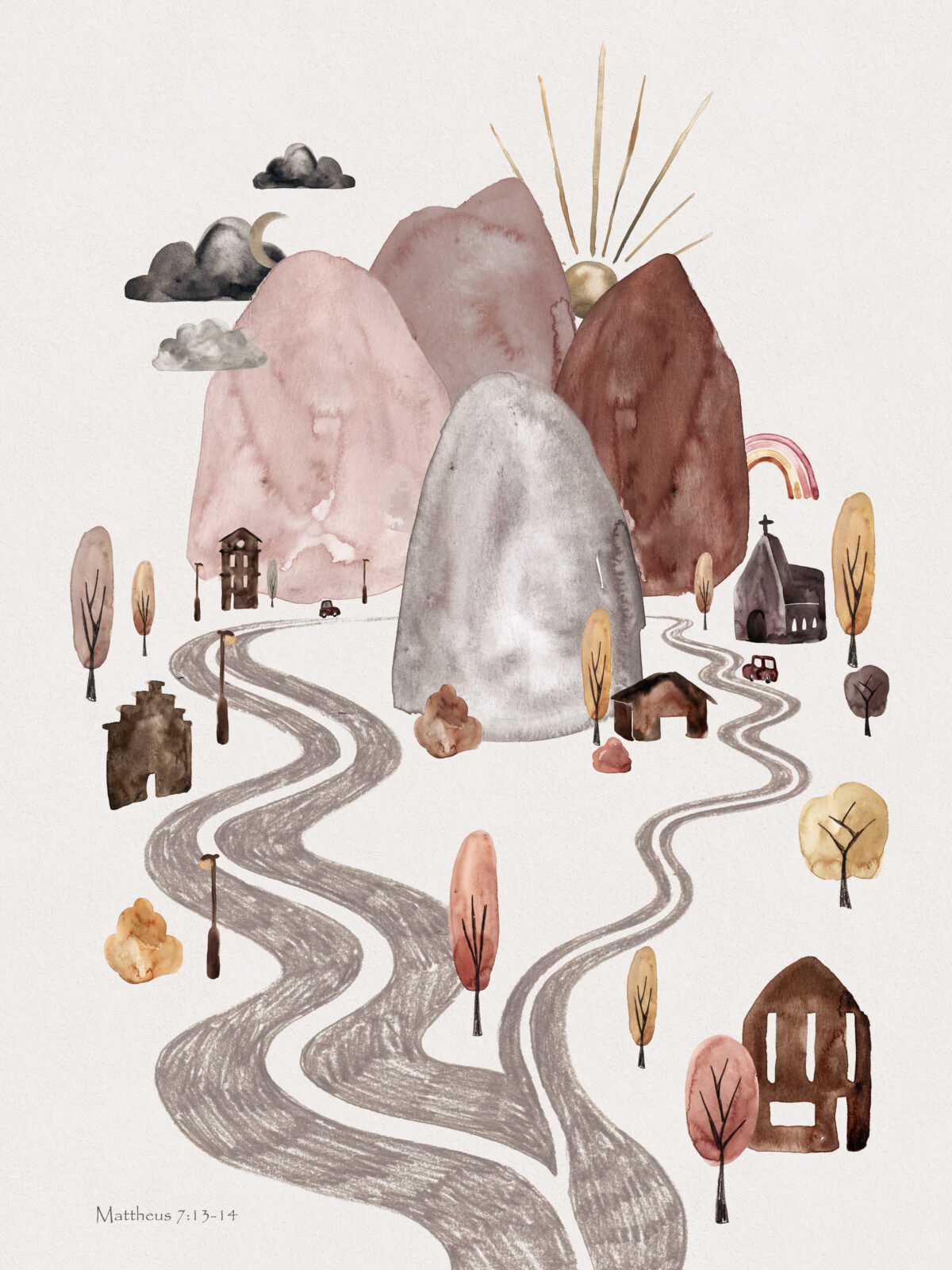 De brede en smalle weg poster met lichte achtergrond | imints