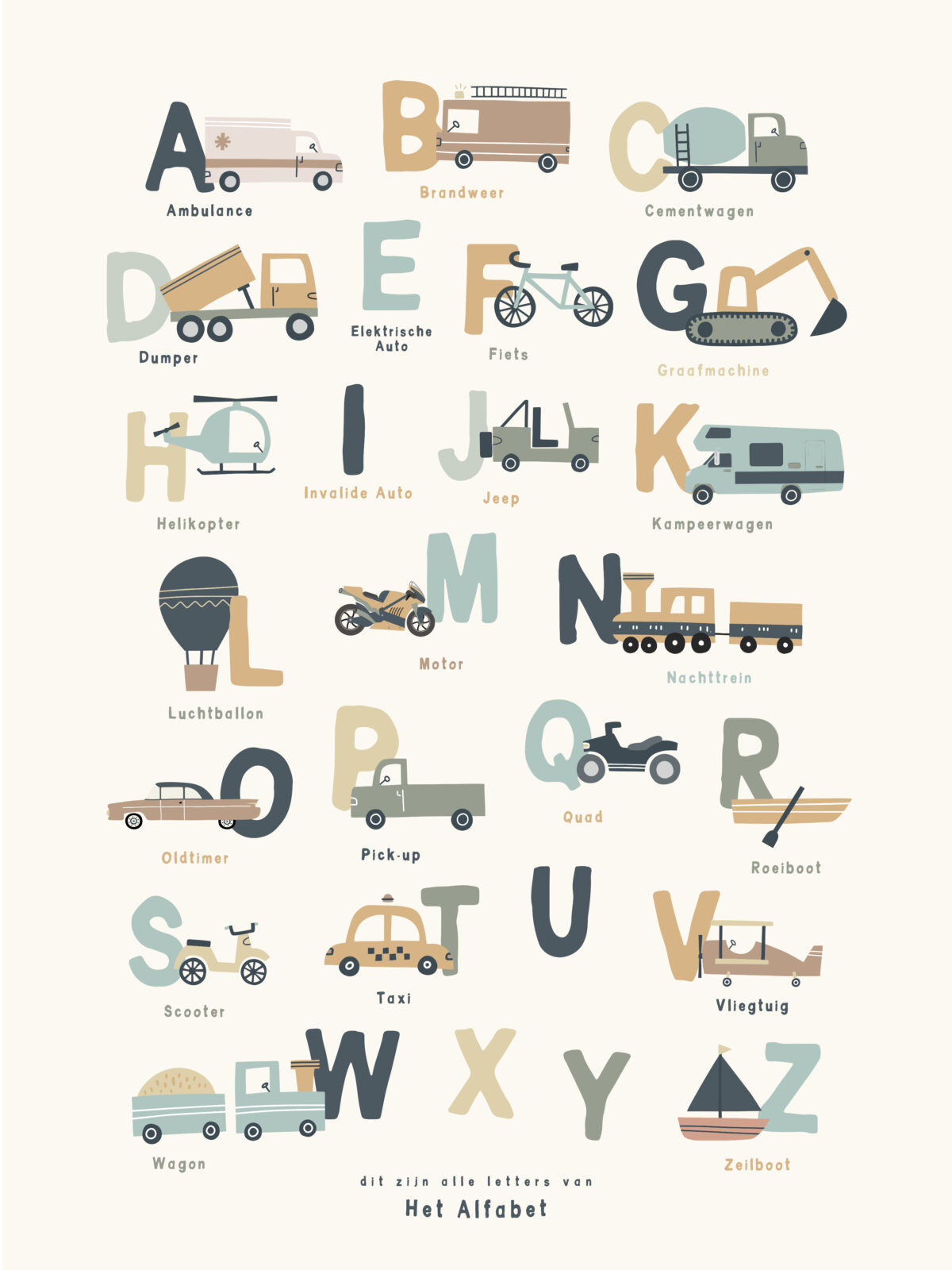 Alfabet poster met voertuigen kinderkamer | imints